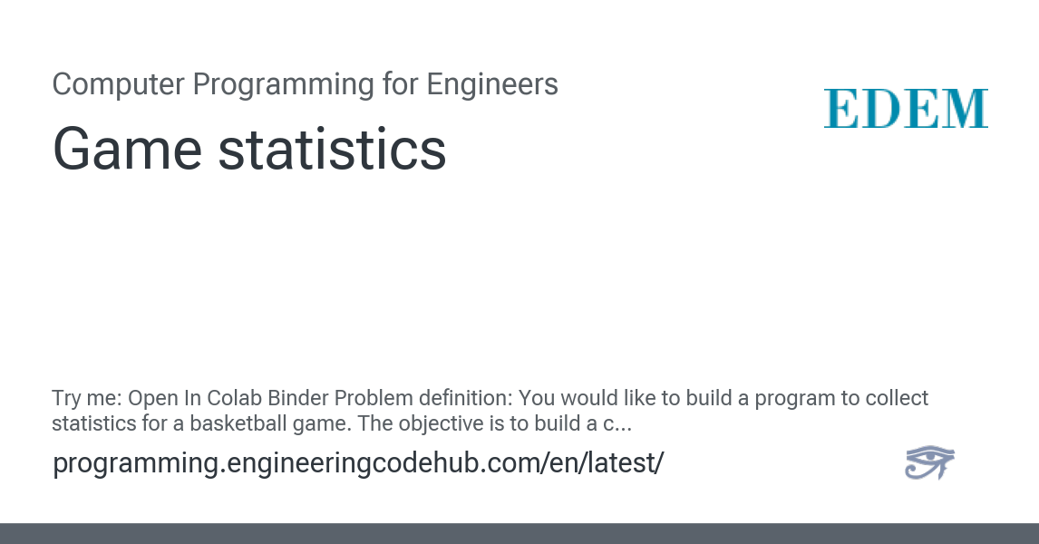 Game statistics - Computer Programming for Engineers I documentation